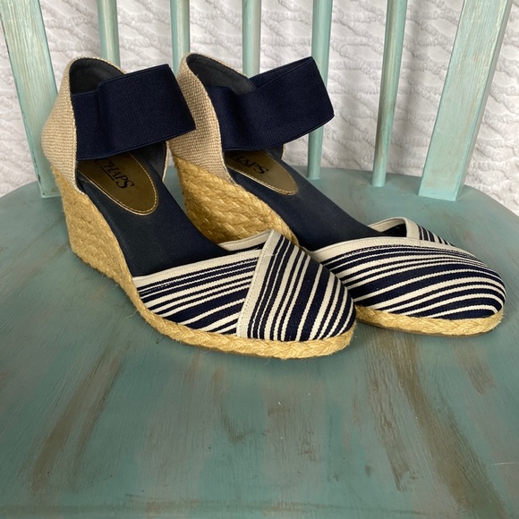 Chaps | Shoes | Chaps Wedges Navy And Off White With Elastic Strap ...